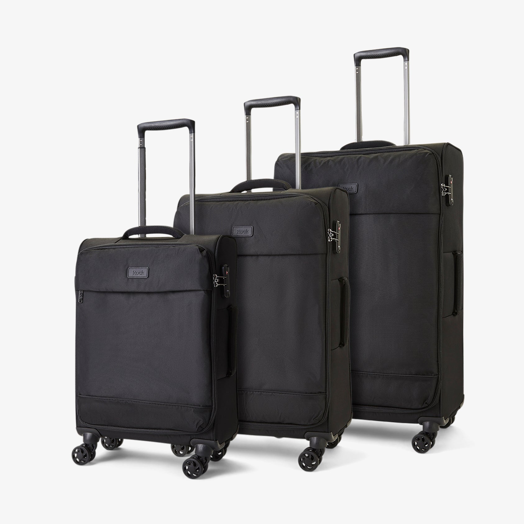 Paris Set of 3 Soft Suitcases | Black | Rock Luggage