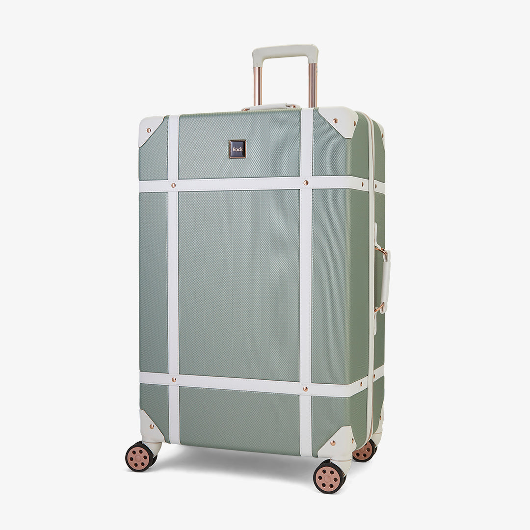 Vintage Large Suitcase | Sage Green with Rose Gold | Rock Luggage