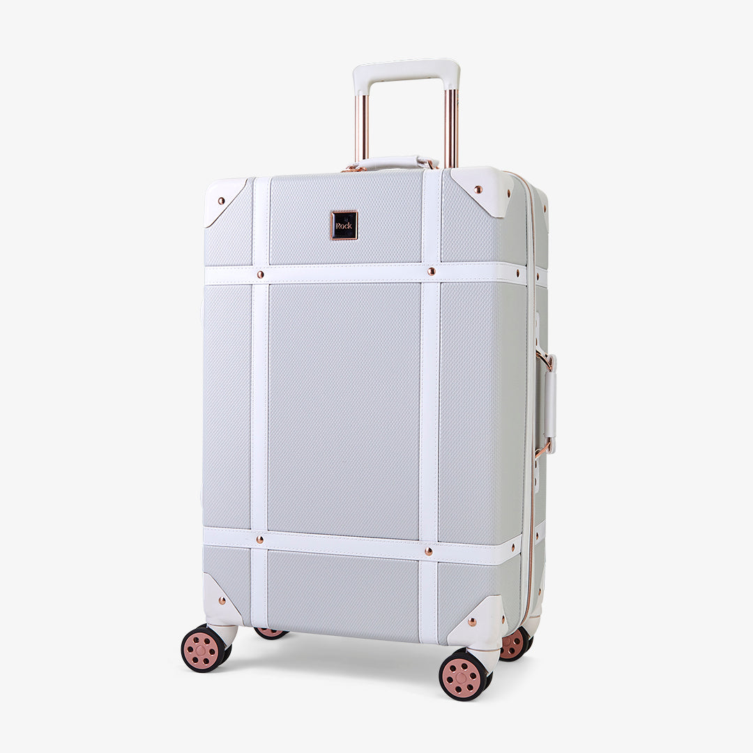 Vintage Medium Suitcase | Grey with Rose Gold | Rock Luggage